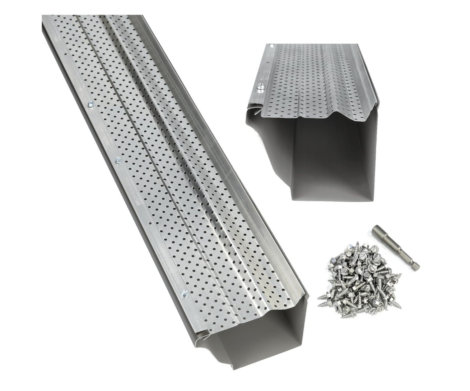 A-M Gutter Guard - Aluminum 5" (100 Feet, Mill Finish) with 100-1/2" #8 Stainless Steel Zip Screws - Includes 1/4" Magnetic Hex Driver