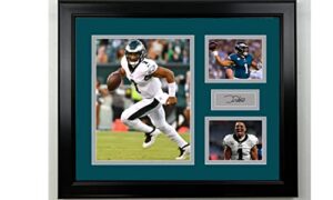 framed jalen hurts philadelphia eagles facsimile laser engraved signature football 15"x12" 3 photo collage