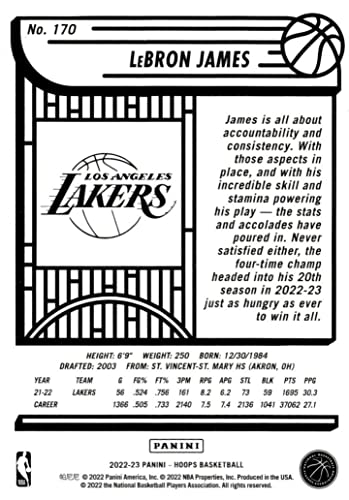 LeBron James 2022 2023 Hoops Basketball Series Mint Card #170 Picturing Him in His Gold Lakers Jersey