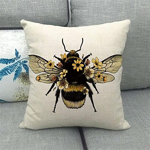 HUASHUZI Outdoor Waterproof Throw Pillow Covers Bee Cushions Pillows Case 18x18 Inch Set of 4 Patio Furniture Pillows Decorative for Home Garden Sofa Couch