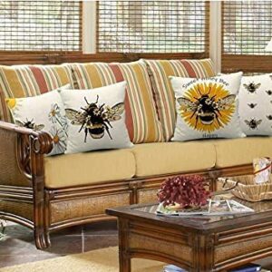 HUASHUZI Outdoor Waterproof Throw Pillow Covers Bee Cushions Pillows Case 18x18 Inch Set of 4 Patio Furniture Pillows Decorative for Home Garden Sofa Couch