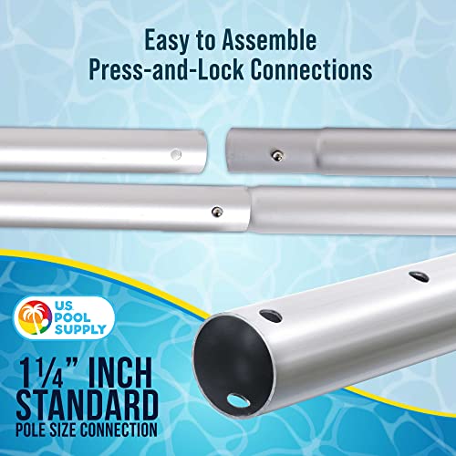 U.S. Pool Supply 10.5 Foot Aluminum Telescopic Swimming Pool Pole - 8 Adjustable Connecting Sections, Expandable Step-Up Length - Attach Connect Skimmer Nets, Rakes, Brushes, Vacuum Heads, Maintenance