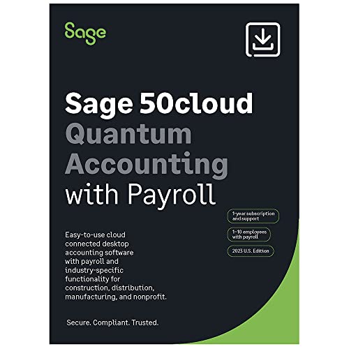 Sage 50cloud Quantum Accounting 2023 U.S. with Payroll 3-User 1-YR Subscription Cloud Connected Business Accounting Software [PC Download]