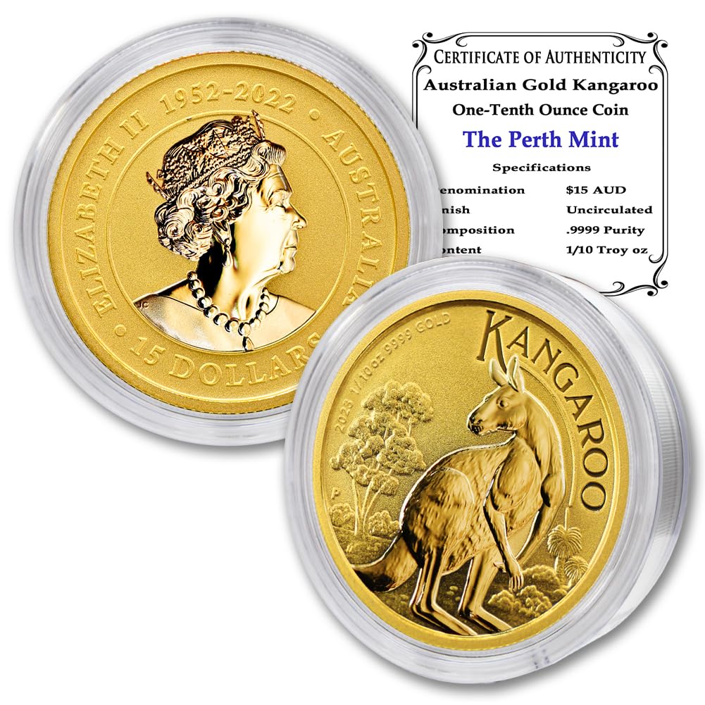 2023 AU 1/10 oz Australian Gold Kangaroo Coin Brilliant Uncirculated (in Capsule) with Certificate of Authenticity $15 BU