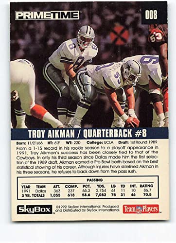 1992 SkyBox Primetime #8 Troy Aikman NM-MT Dallas Cowboys Football Trading Card NFL