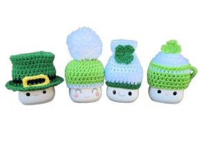 handmade marshmallow mug hats - st. patrick's day - tiered tray decor 2.75x2.75 size (set of 4- mug, top hat, white & gold)