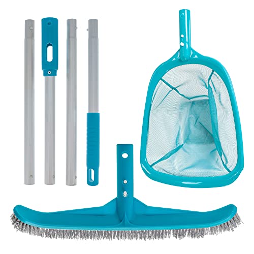 U.S. Pool Supply Pool Maintenance Kit with Leaf Skimmer Net, Brush, and Adjustable Telescopic Pole - 6" Deep Mesh Netting, Nylon Scrub Brush, Clean Sweep Debris from Walls, Floors, Steps, Spas, Ponds