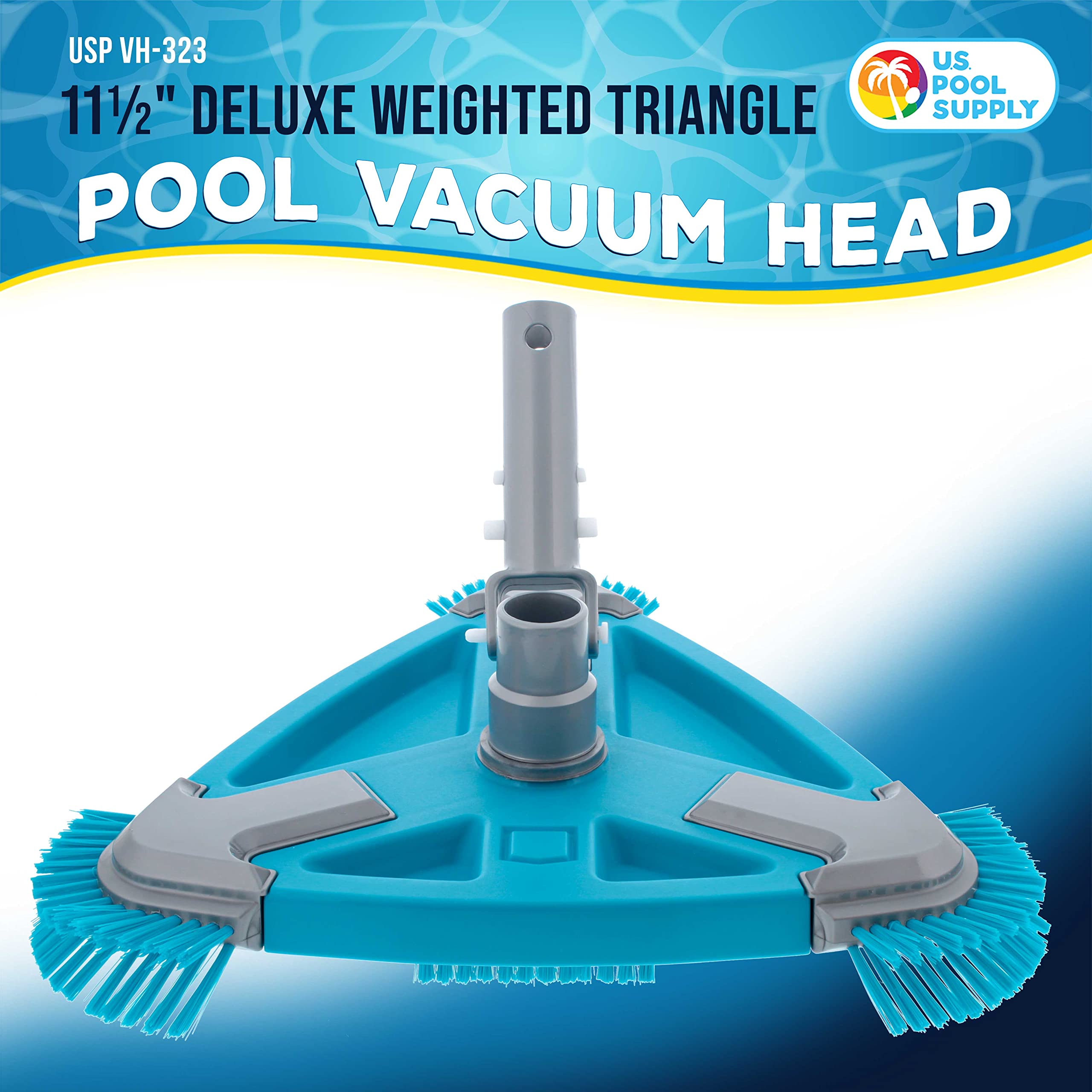 U.S. Pool Supply Deluxe Weighted Triangular Pool Vacuum Head with Side Brushes, Swivel Connection, EZ Clip Handle - For Above Ground & Inground Swimming Pools – Vinyl Liner Floor, Step, Corner Cleaner