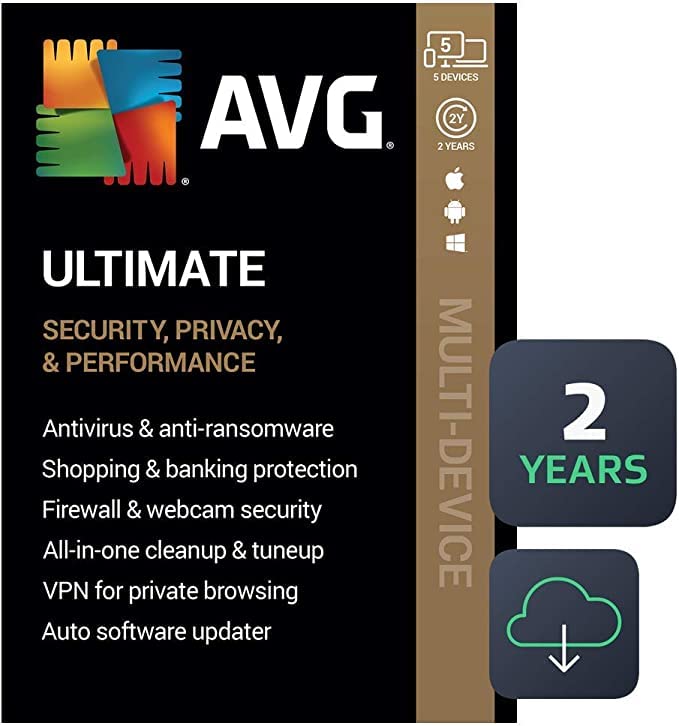 AVG Ultimate 2023 | Antivirus+Cleaner+VPN | 5 Devices, 2 Years [PC/Mac/Mobile] [Digital Code]