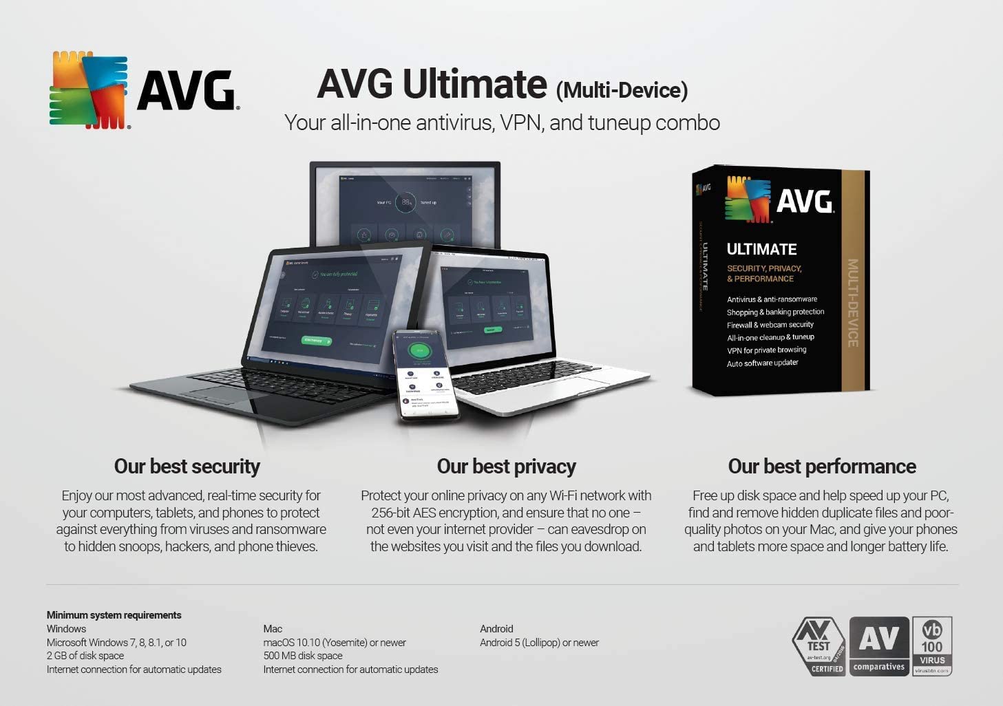 AVG Ultimate 2023 | Antivirus+Cleaner+VPN | 5 Devices, 2 Years [PC/Mac/Mobile] [Digital Code]