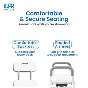 CPR Care Swivel Shower Chair for Inside Shower. 360 Degree Adjustable Height Lightweight Rotating Chair with Arms and Back for Elderly, Seniors, Handicap, Disabled Adults