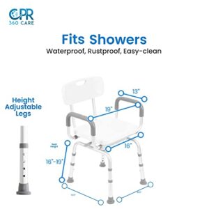 CPR Care Swivel Shower Chair for Inside Shower. 360 Degree Adjustable Height Lightweight Rotating Chair with Arms and Back for Elderly, Seniors, Handicap, Disabled Adults