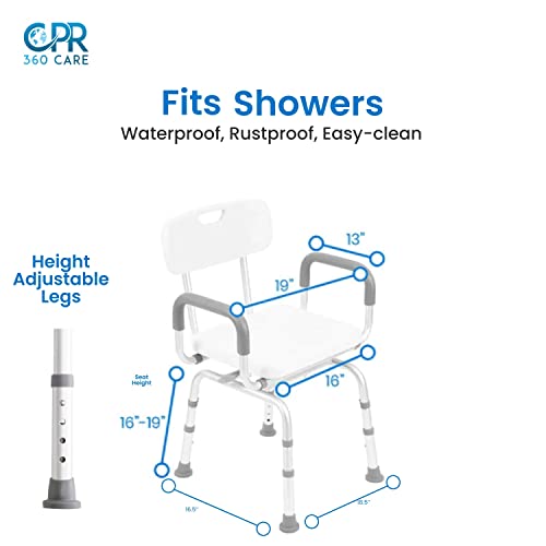 CPR Care Swivel Shower Chair for Inside Shower. 360 Degree Adjustable Height Lightweight Rotating Chair with Arms and Back for Elderly, Seniors, Handicap, Disabled Adults