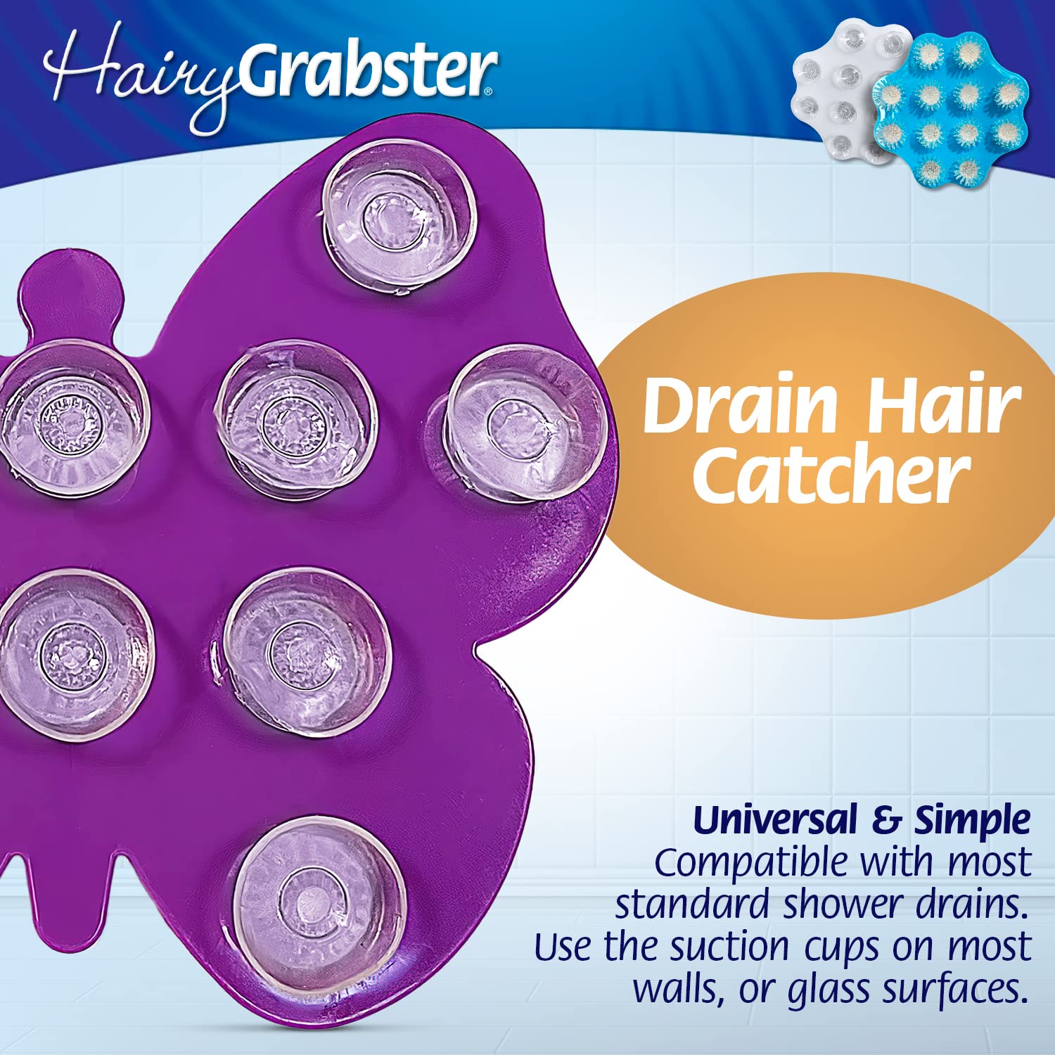 As Seen on Shark Tank Hair Shower Drain Hair Catcher, Hair Stopper Bathtub Drain Protector, & Catcher Drain Cover Alternative, Must-Haves HairyGrabster, 1 Pack, Purple