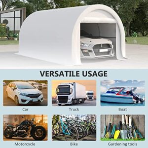 Outsunny 10' x 16' Carport, Heavy Duty Portable Garage Storage Tent with Large Zippered Door, Anti-UV PE Canopy Cover for Car, Truck, Boat, Motorcycle, Bike, Garden Tools, Outdoor Work, White