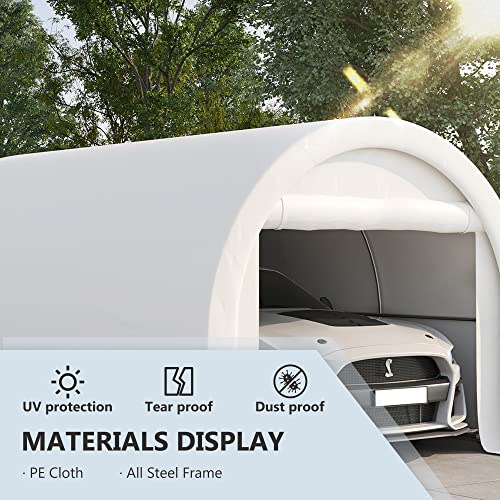 Outsunny 10' x 16' Carport, Heavy Duty Portable Garage Storage Tent with Large Zippered Door, Anti-UV PE Canopy Cover for Car, Truck, Boat, Motorcycle, Bike, Garden Tools, Outdoor Work, White