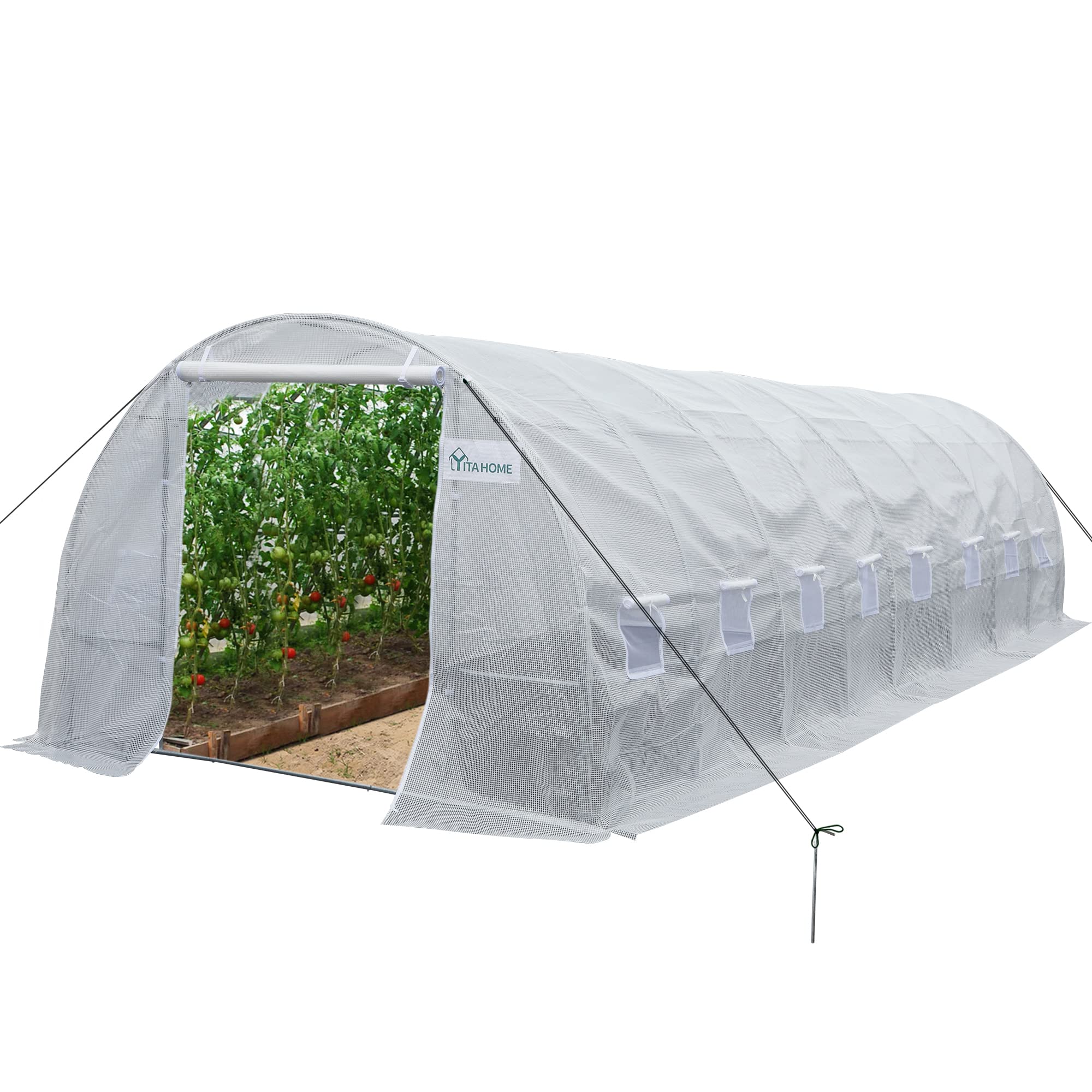 YITAHOME 26'x10'x7' Heavy Duty Greenhouses Large Walk-in Greenhouse Tunnel Green Houses Outdoor Gardening Upgraded Galvanized Steel Stake Ropes Zipper Door 9 Crossbars Garden, White