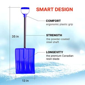 Kids' Snow Shovel – Steel Shaft with Ergonomic Handle – Snow Shovel for Kids Blue – Works Great for The Car as an Emergency Shovel for Home Garage & Garden