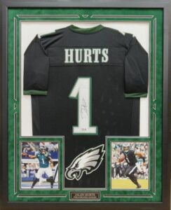 jalen hurts autographed hand signed custom framed philadelphia eagles jersey - tristar coa