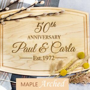 Personalized Wood Cutting Board Handmade in USA – Best Serves as Chopping board, Charcuterie board, Cheese board – Unique Wooden 50th Wedding Anniversary Gift for Couple, 50th Anniversary Couple Gift