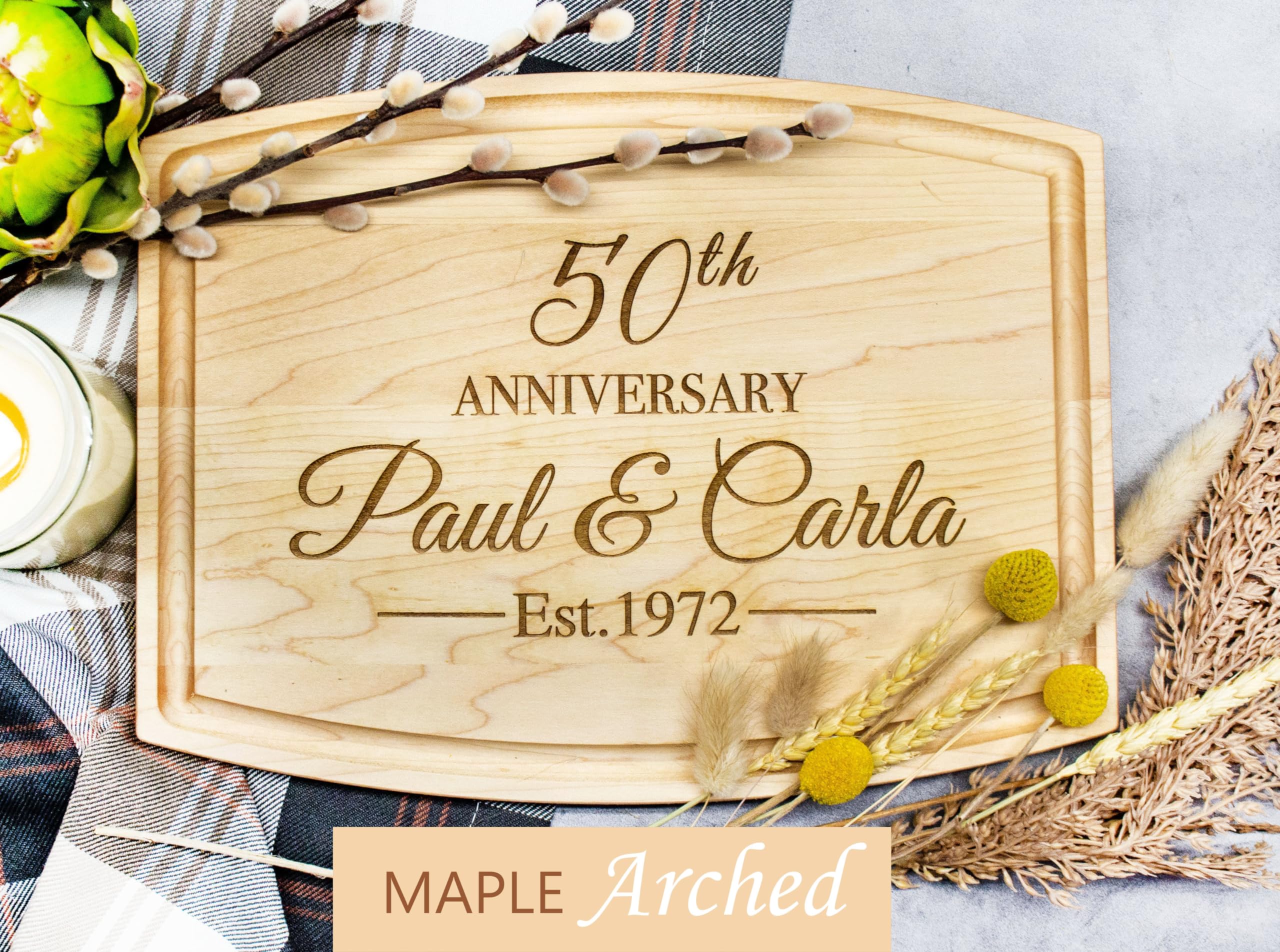 Personalized Wood Cutting Board Handmade in USA – Best Serves as Chopping board, Charcuterie board, Cheese board – Unique Wooden 50th Wedding Anniversary Gift for Couple, 50th Anniversary Couple Gift