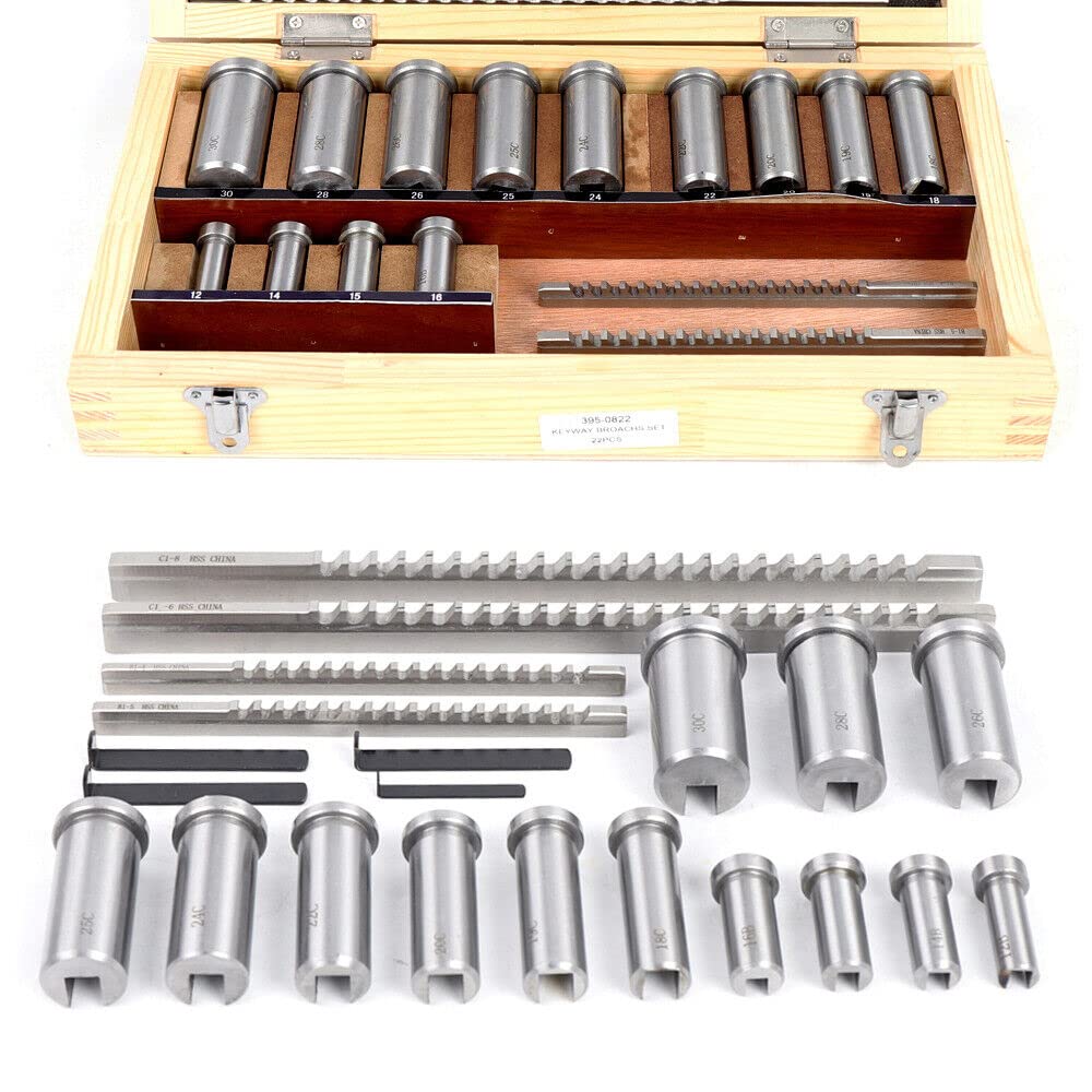 22pcs Keyway Broach Set Metric,HSS Broaching Cutter Industrial Broaching Tools for Lathe,B-4mm,B-5mm,C-6mm,C-8mm Keyway Size