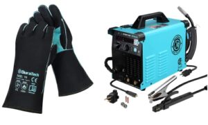 duratech mig welding machine, 140 amp stick welder tig welder flux core mig welder 3 in 1 with duratech welding gloves, 16″ fireplace gloves