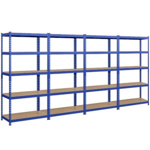 topeakmart 4pcs 5-tier utility shelves, metal storage shelves garage shelving unit adjustable garage storage shelves storage racks heavy duty shed shelving- blue, 35.5 x 17.5 x 72 inch