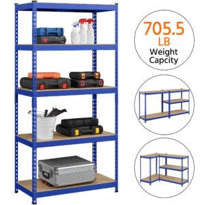 Topeakmart 4PCS 5-Tier Utility Shelves, Metal Storage Shelves Garage Shelving Unit Adjustable Garage Storage Shelves Storage Racks Heavy Duty Shed Shelving- Blue, 35.5 x 17.5 x 72 Inch