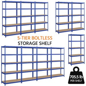 Topeakmart 4PCS 5-Tier Utility Shelves, Metal Storage Shelves Garage Shelving Unit Adjustable Garage Storage Shelves Storage Racks Heavy Duty Shed Shelving- Blue, 35.5 x 17.5 x 72 Inch