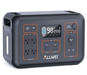 allwei portable power station 2000w(peak 4000w), 2131wh solar generator with 4 ac outlet, 6 usb port, pd100w fast charge, 576000mah backup lithium battery for rv camping cpap home outdoor emergency