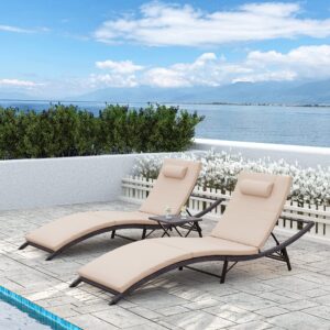 gotland patio chaise lounge sets outdoor rattan adjustable back 3 pieces cushioned patio folding chaise lounge with folding table