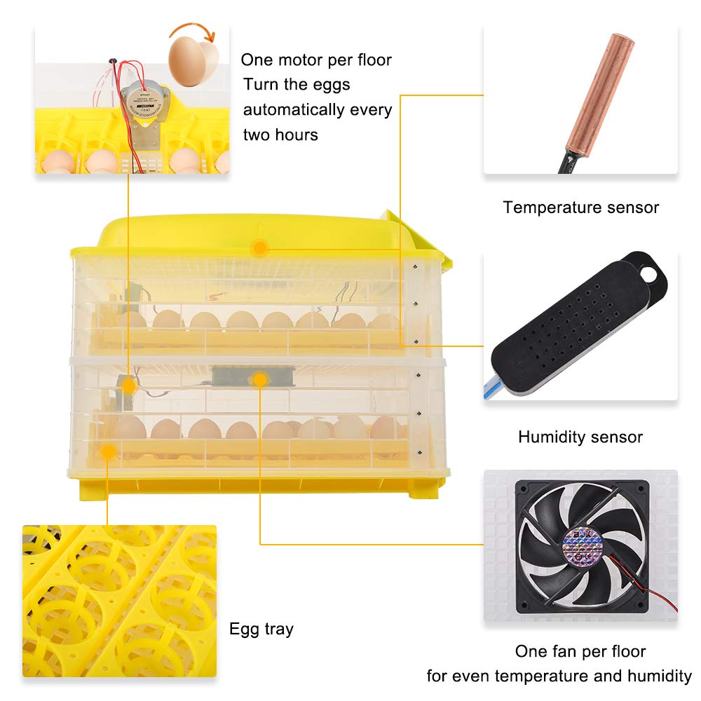 2 in1 Egg Incubator, 96 Eggs Fully Automatic Digital Poultry Hatcher Machine Breeder with Temperature Control and Auto Turning for Hatching Chicken Duck Goose Quail Birds