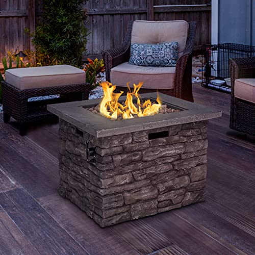 VEIKOU Propane Gas Fire Pit Table, 50,000 BTU Outdoor Stone Firepit Table Pits for Outside, 30.9" Patio Fire Table Heater with Metal Lid, Cover, Lava Rocks