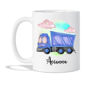 dump truck coffee mug - custom name dump truck cups - personalized dump truck coffee cup - customized dump truck ceramic cup - dump truck tea cup for children's birthday - white mugs 11oz 15oz