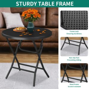 YITAHOME 32 Inch Round Folding Table for Outdoor/Indoor, Lightweight Foldable Table w/Thick Table Top and Sturdy Metal Frame, Ideal for Patio Backyard Dining Room Events, Black