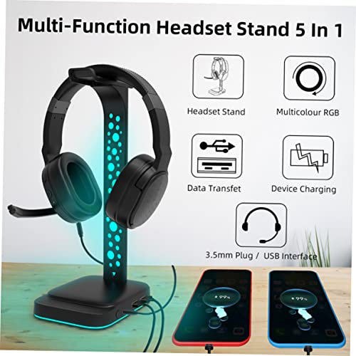 SOLUSTRE Headset Head Accessories Multipurpose LED Holder Gamer Mm Extender Light Table Earphone Desktop RGB Game for Black with USB Gaming Storage Stand Headphone Hub Desk