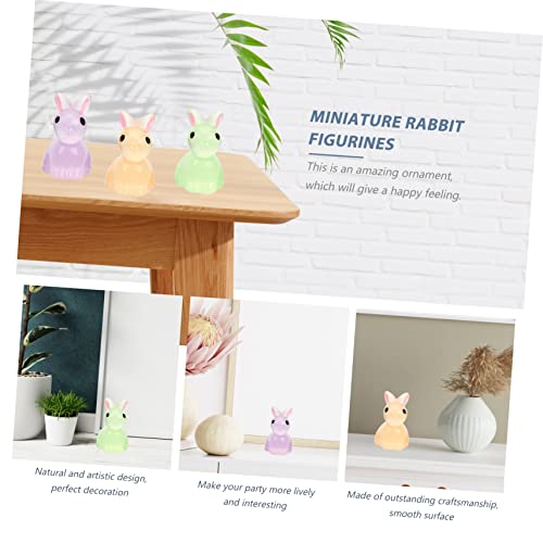 NOLITOY 18pcs Rabbit Ornament Bunny Figurines Animal Toys Animal Figurines Bunny Shape Decor Decoraciones para Salas De Casa Tiny Things Home Decor Miniature Toys Resin Model Luminous