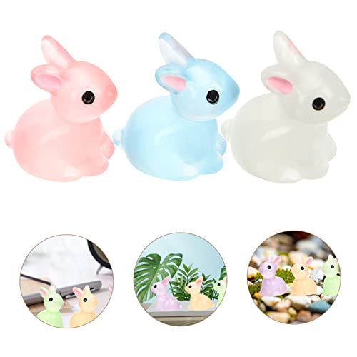 NOLITOY 18pcs Rabbit Ornament Bunny Figurines Animal Toys Animal Figurines Bunny Shape Decor Decoraciones para Salas De Casa Tiny Things Home Decor Miniature Toys Resin Model Luminous