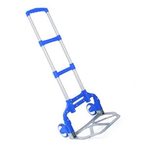 portable aluminium hand truck collapsible heavy luggage trolley cart folding dolly push truck for material handling transporting 165lbs capacity (blue)