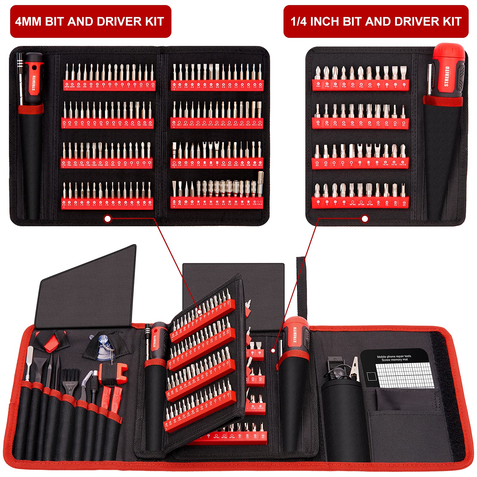 STREBITO Precision Screwdriver Set 191-Piece + 2-Piece Suction Cups Bundle, LCD Screen Remover for Computer, iPhone, Laptop, Cell Phone, Macbook, PS4/5, Tablet and Electronics Repair