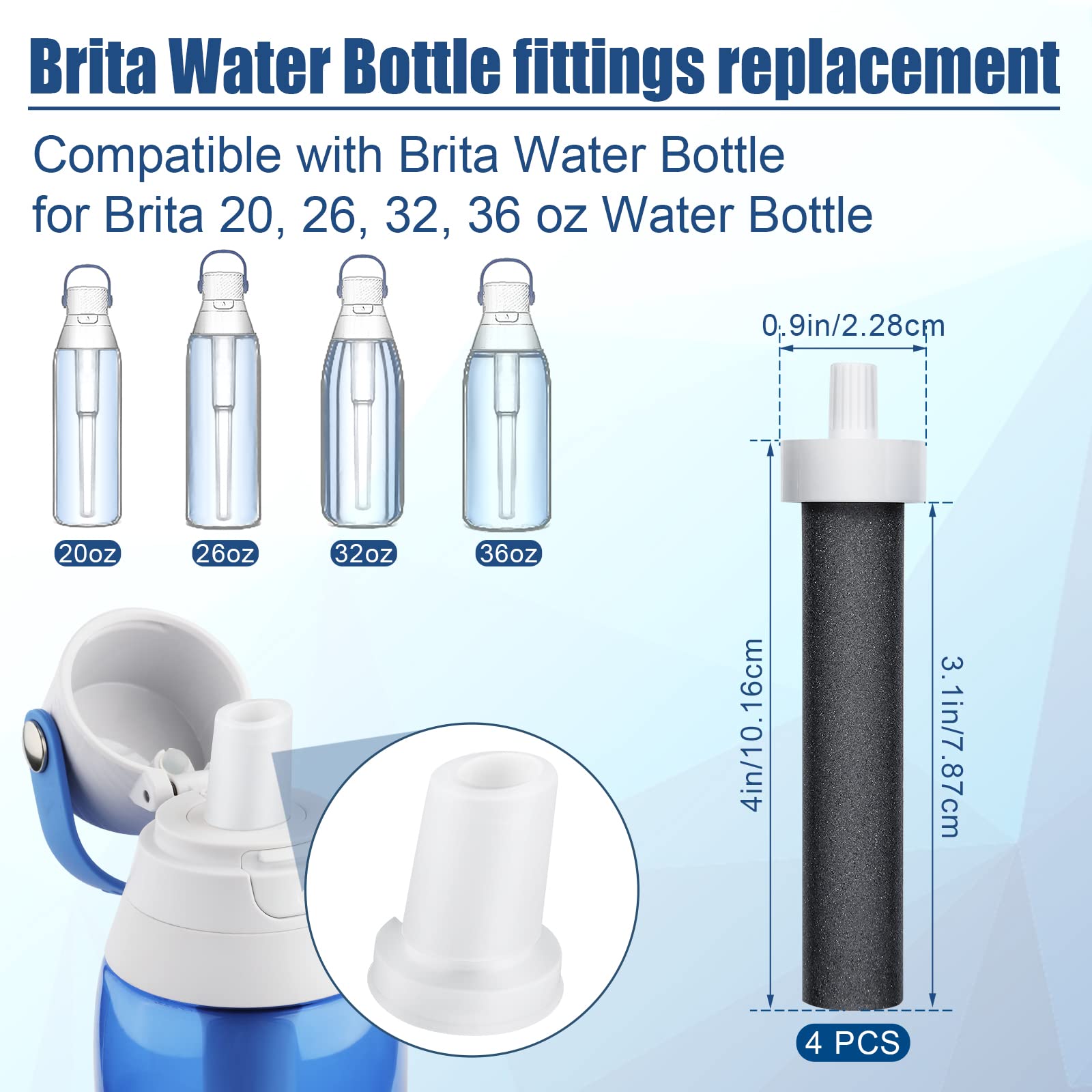 2pcs Bite Valve Replacement Compatible with Brita Water Bottle & Brita Filter Water Bottle Replacement, Plus 4pcs Water Bottle Filter for Brita, Silicone Water Bottle Mouthpiece Replacement