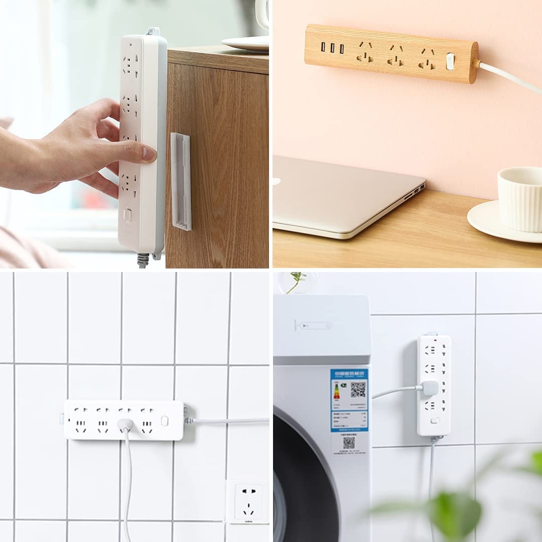 4Pcs Self-Adhesive Desktop Socket Fixer - Self Adhesive Power Strip Holder, Power Strip Holder fixator, Desktop Mountable Plug-in Socket Fixer Bracket Stand (White)