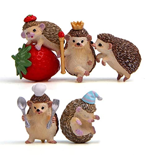 Hedgehog Miniatures 1/5PCS Resin Miniature Landscape Cute Cartoon Micro Hedgehog Tiny Figurines Garden Home Desk Bonsai Decor Ornaments(E)