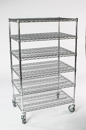 Omega 21" Deep x 42" Wide x 102" High 6 Tier Chrome Wire Shelf Truck with 1200 lb Capacity