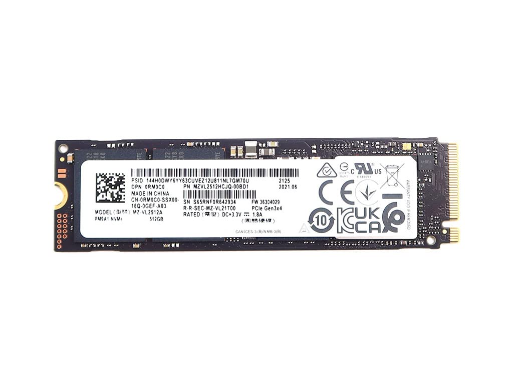 Solid State Drive RM0C0 0RM0C0 CN-0RM0C0 Compatible Replacement Spare Part for Dell Samsung PM9A1 MZ-VL2512A 512GB PCI Express 3.0 x4 TLC NVMe M.2 2280 Internal SSD.