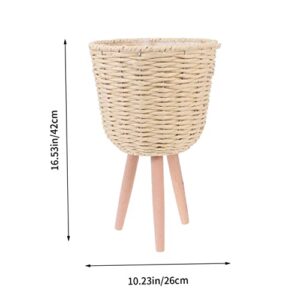 SECFOU 1Pc Rattan Floor Planter Rubbish can Outdoor pots Woven Belly Basket Plant Basket planters for Indoor Plants Seagrass Waste Basket Plant Stand Boho vase Plastic Household Plant Pot