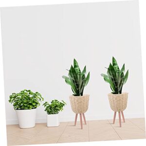 SECFOU 1Pc Rattan Floor Planter Rubbish can Outdoor pots Woven Belly Basket Plant Basket planters for Indoor Plants Seagrass Waste Basket Plant Stand Boho vase Plastic Household Plant Pot