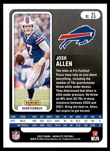 JOSH ALLEN 2022 Panini Absolute #25 NM+-MT+ NFL Football Bills