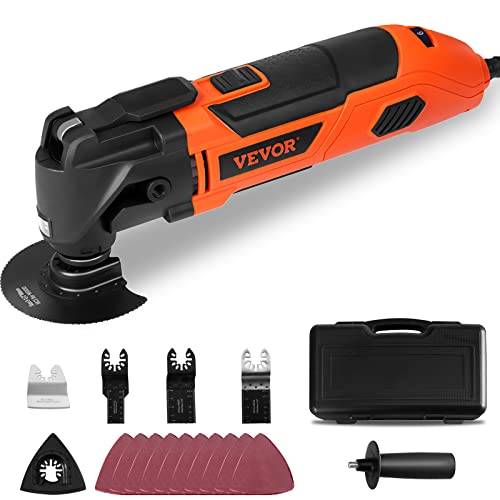 VEVOR Oscillating Tool 2.5A, 11000-22000 OPM 6 Variable Speeds Corded Oscillating Multi Tool with 3.1° Oscillating Angle, LED Light, 16PCS Saw Accessories & BMC Case for Cutting, Sanding, Grinding